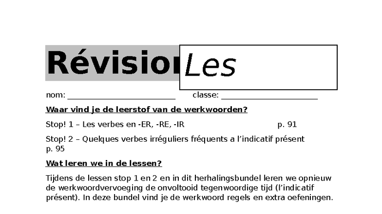 Révision des verbes - Indicatif Présent (Français 101) - Studocu