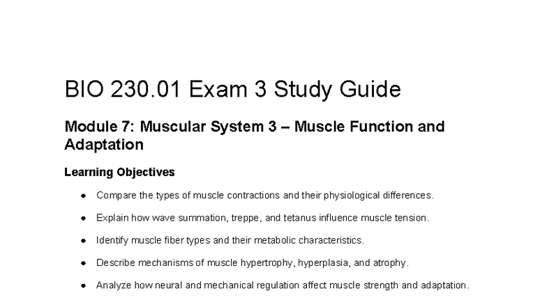 BIO 230.01 Exam 3 Study Guide: Muscular & Skeletal Systems Overview ...