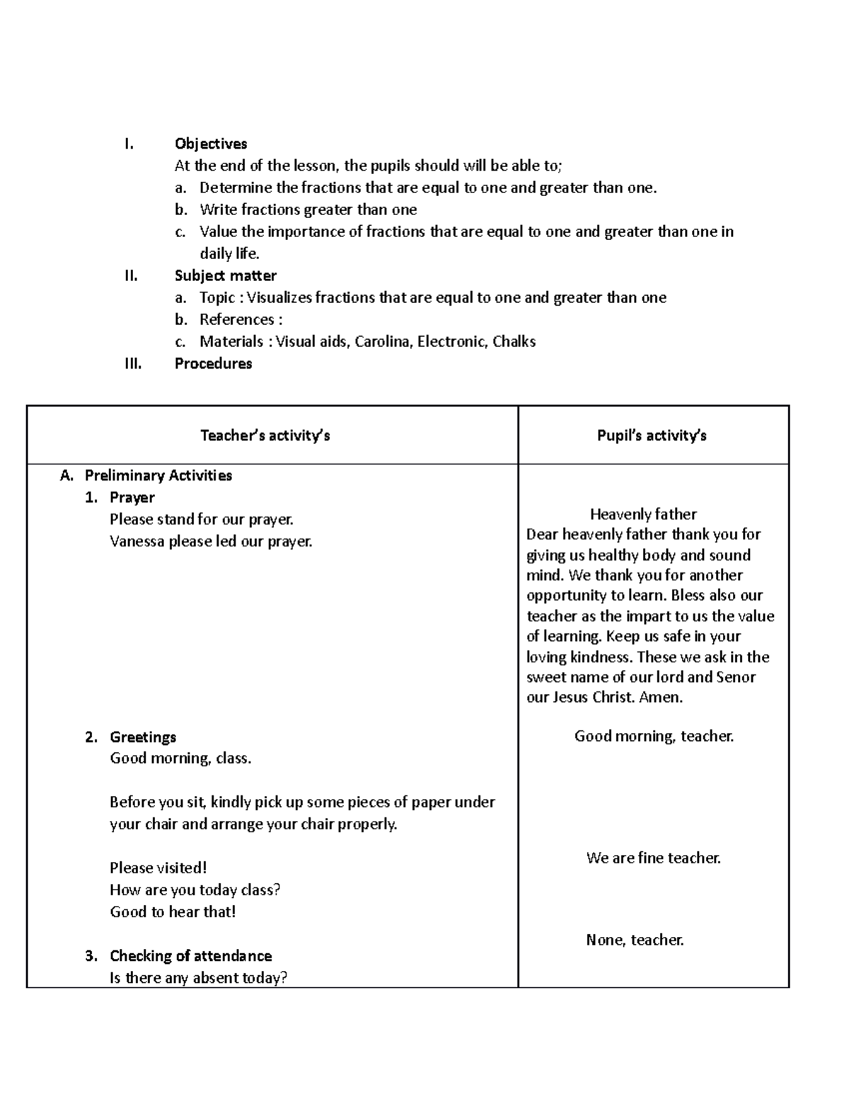 Detailed Lesson Plan in Mathematics Grade 3: Fractions and Numbers ...
