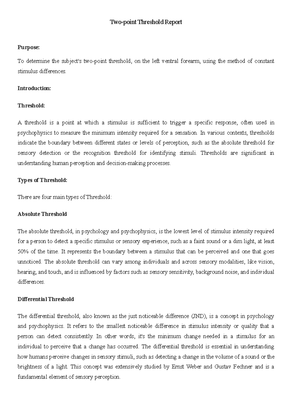 Experimental Two Point Threshold Experiment - Two-point Threshold ...