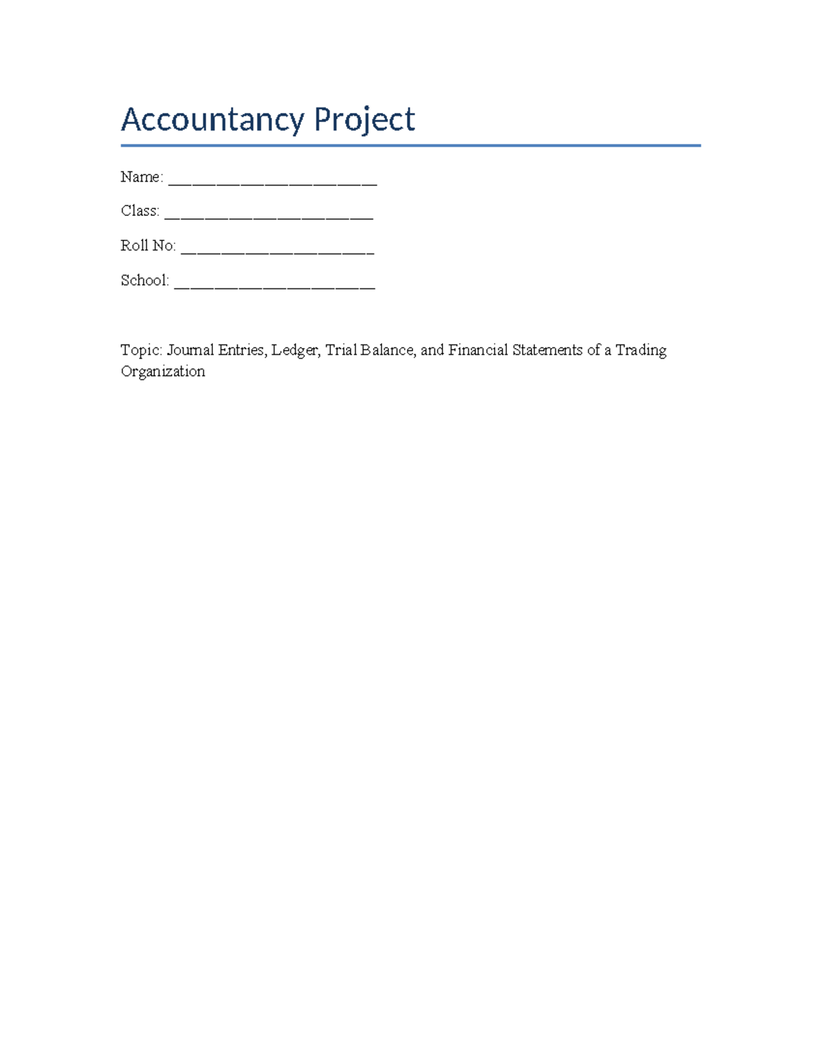 Accountancy Project: Journal Entries, Ledger & Financial Statements ...