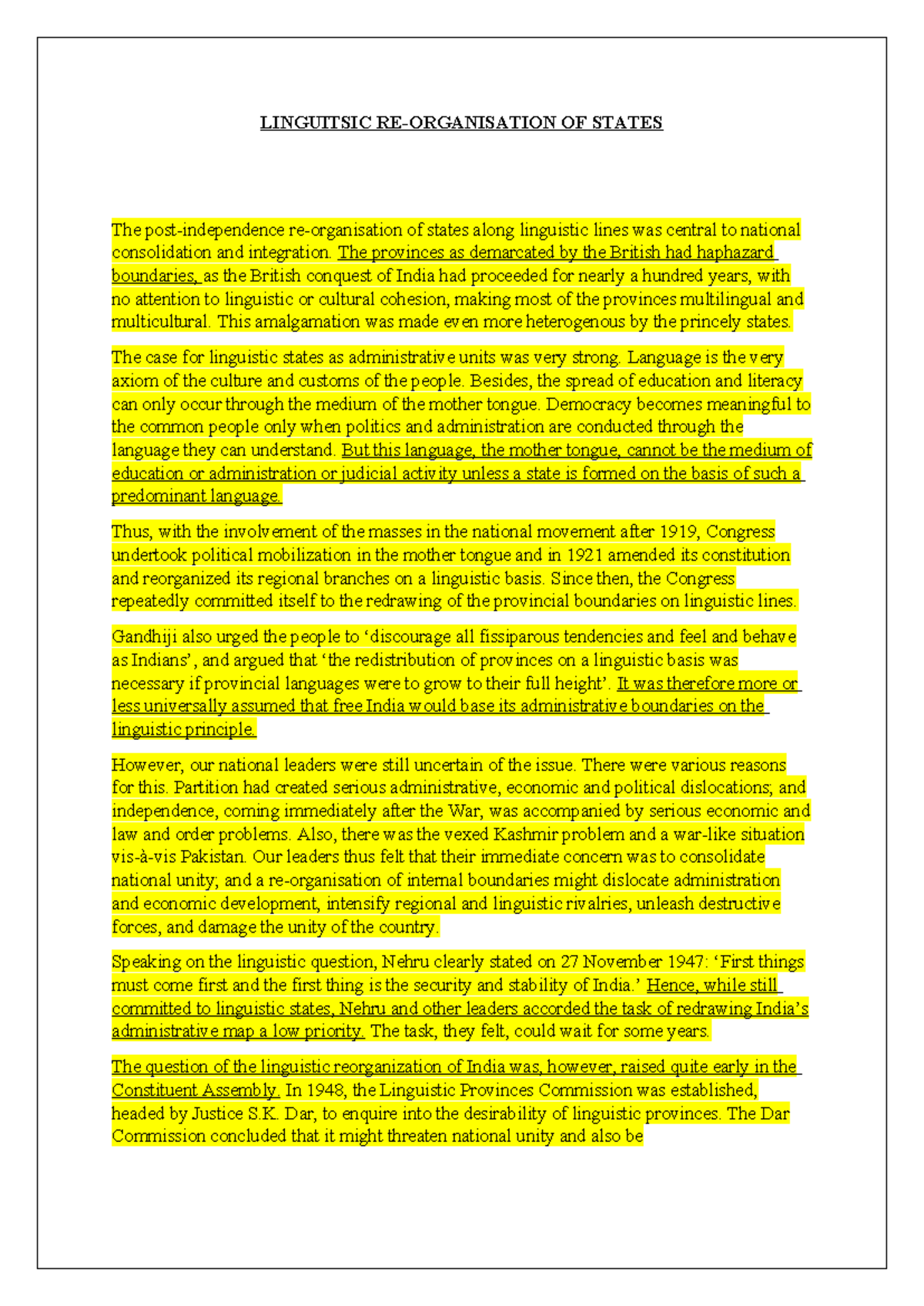 Linguistic reorganization of states in India: A historical overview ...