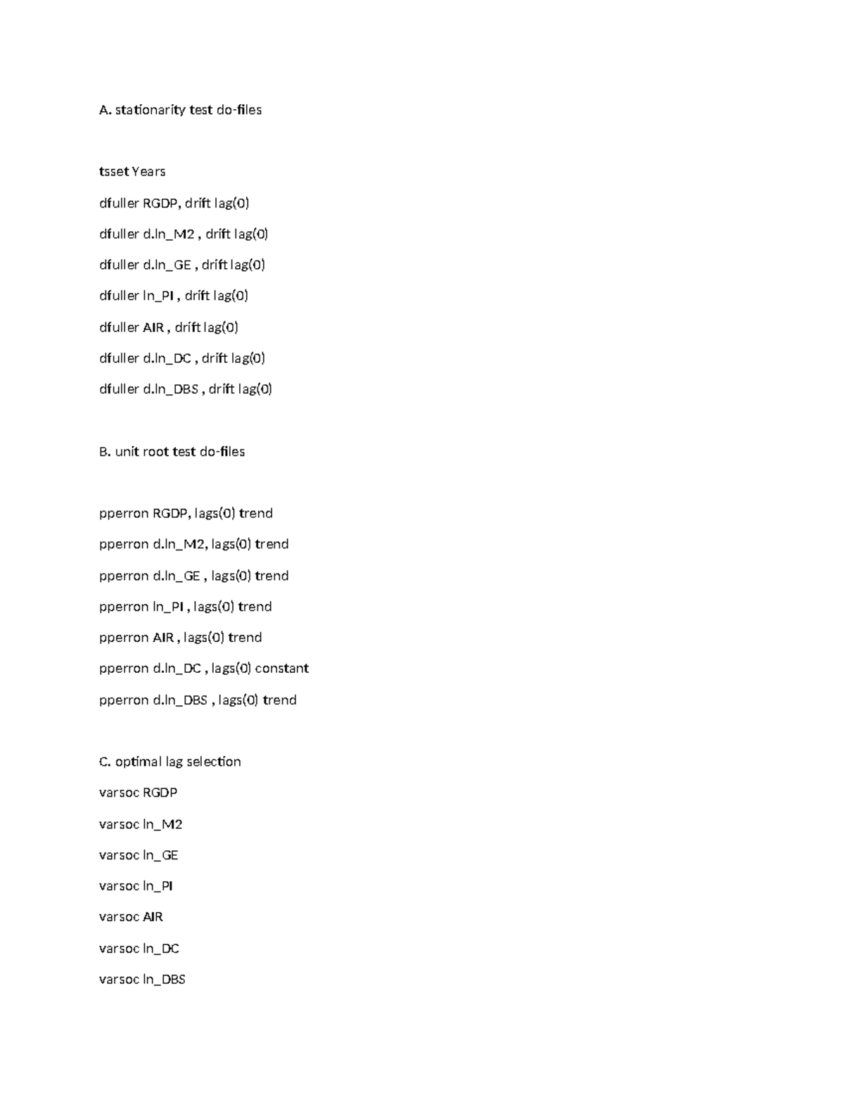 ALL DO-Files for Stationarity & Unit Root Tests in Dev Econ (DE 101 ...