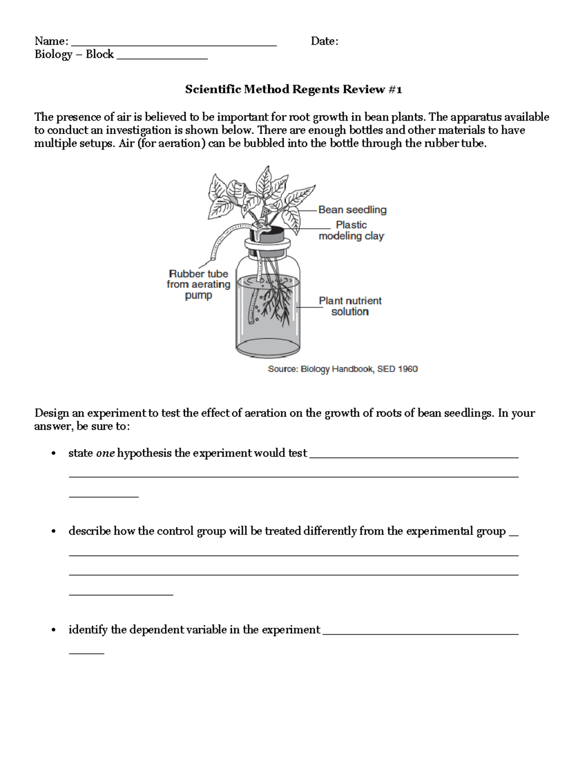 Biology 11 - Scientific Method & Regents Review Practice Questions ...