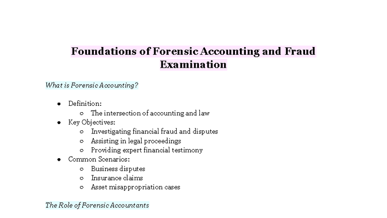 ACCG2067 Forensic Accounting & Fraud Examination Quiz Notes - Studocu