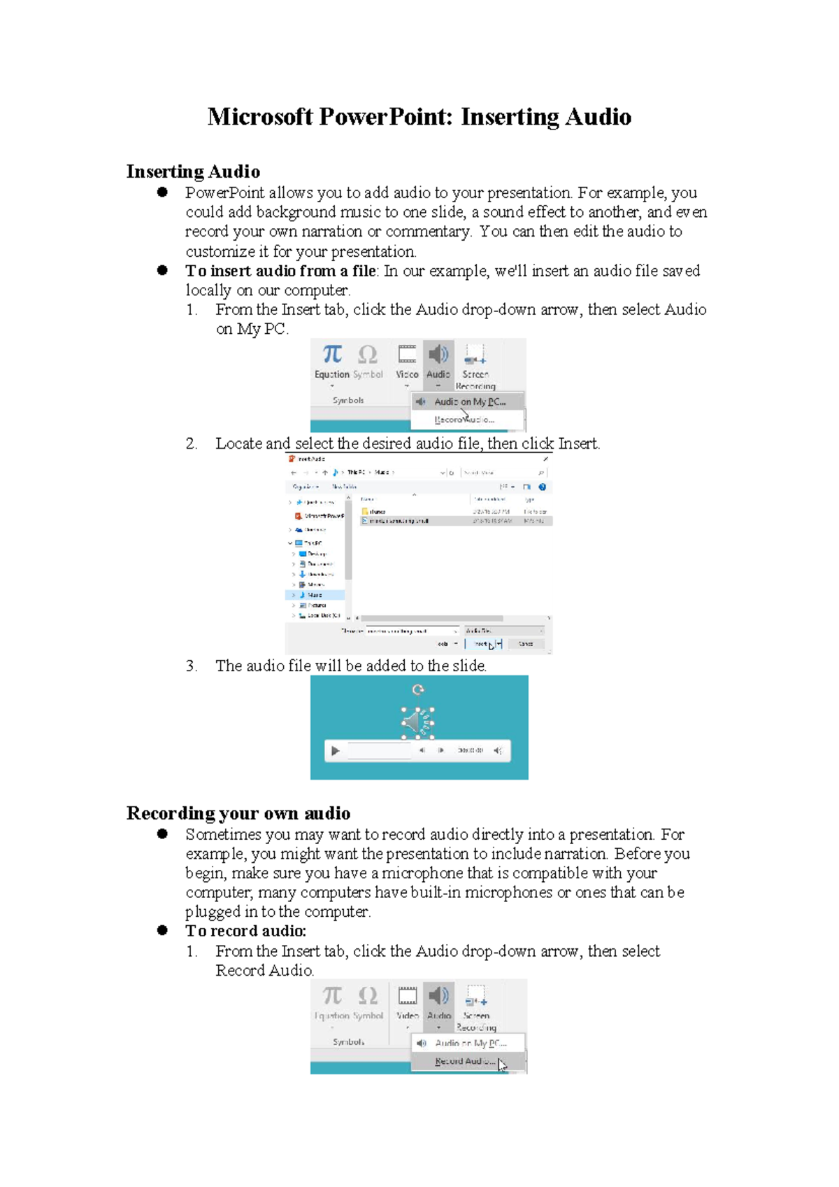 Microsoft Power Point - Inserting Audio - Microsoft PowerPoint: Inserting Audio Inserting Audio ...