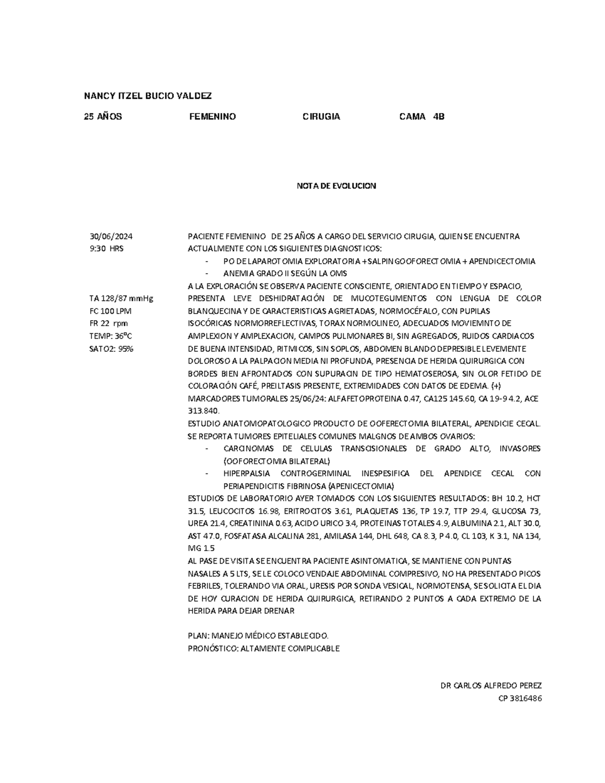 Evolucion CIRU 300624 - Ejemplo de nota de evolución - NANCY ITZEL ...