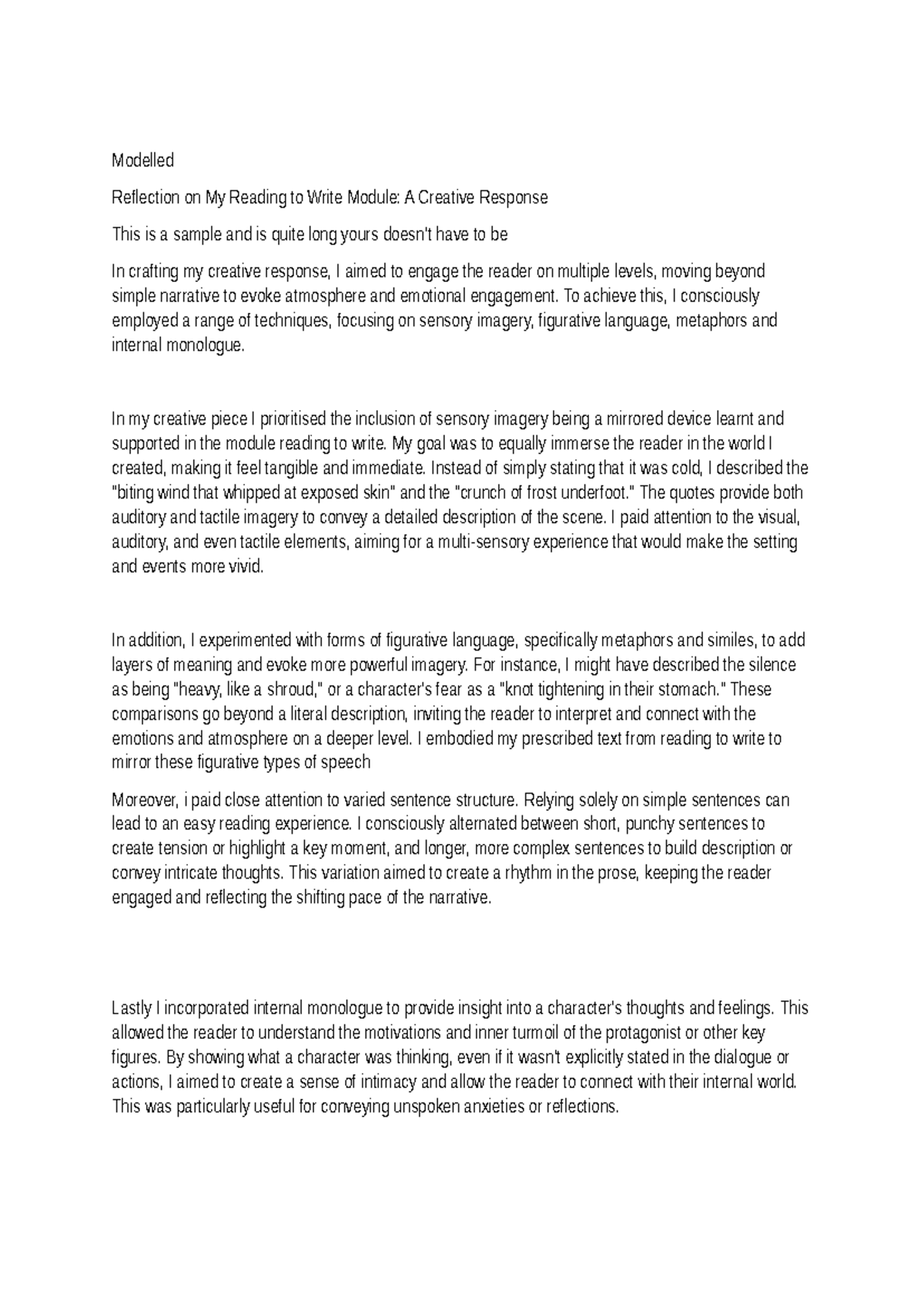 Reading to Write Module Reflection: A Creative Response - Studocu