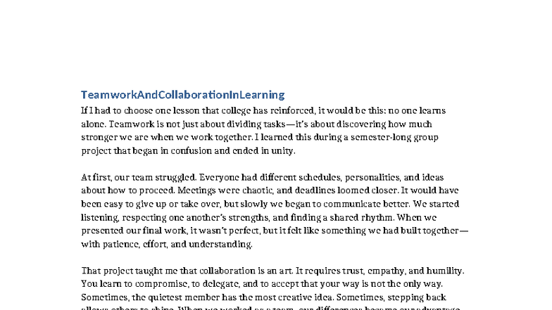 Teamwork & Collaboration in Learning: Lessons from Group Projects - Studocu