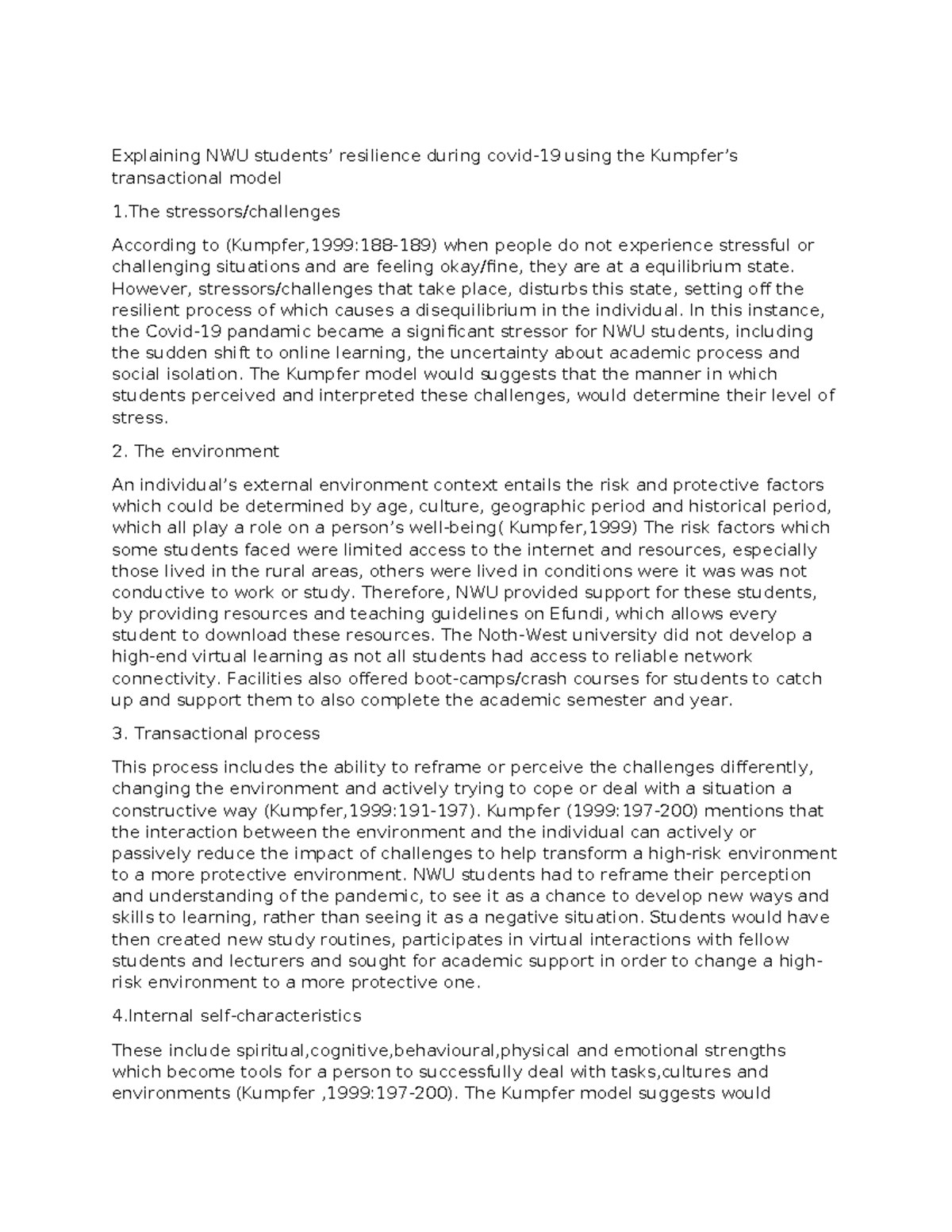 Kumpfer’s Transactional Model: Resilience Analysis of NWU Students ...