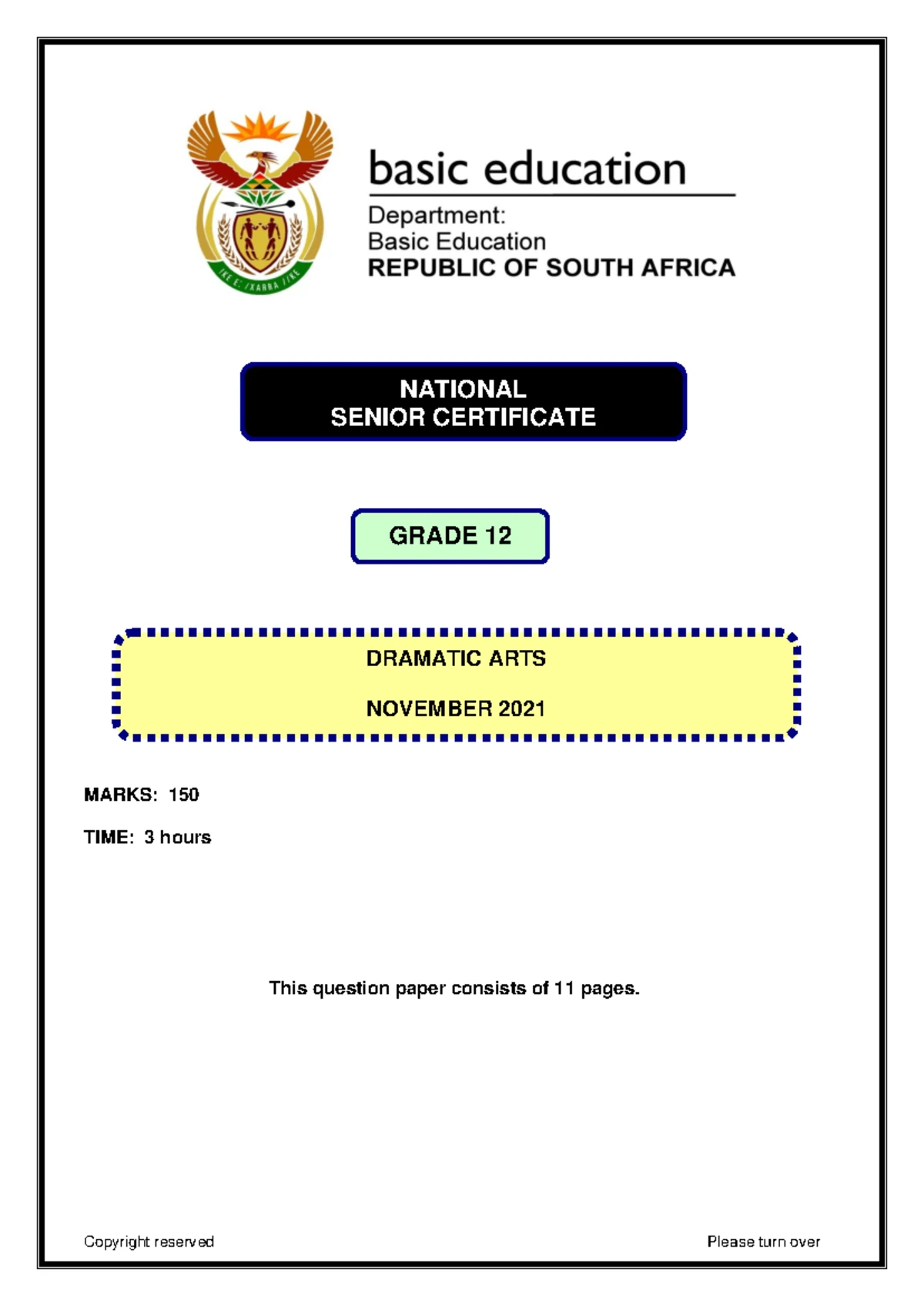Dramatic Arts Grade 12 Final Exam Nov 2021 Question Paper - Studocu