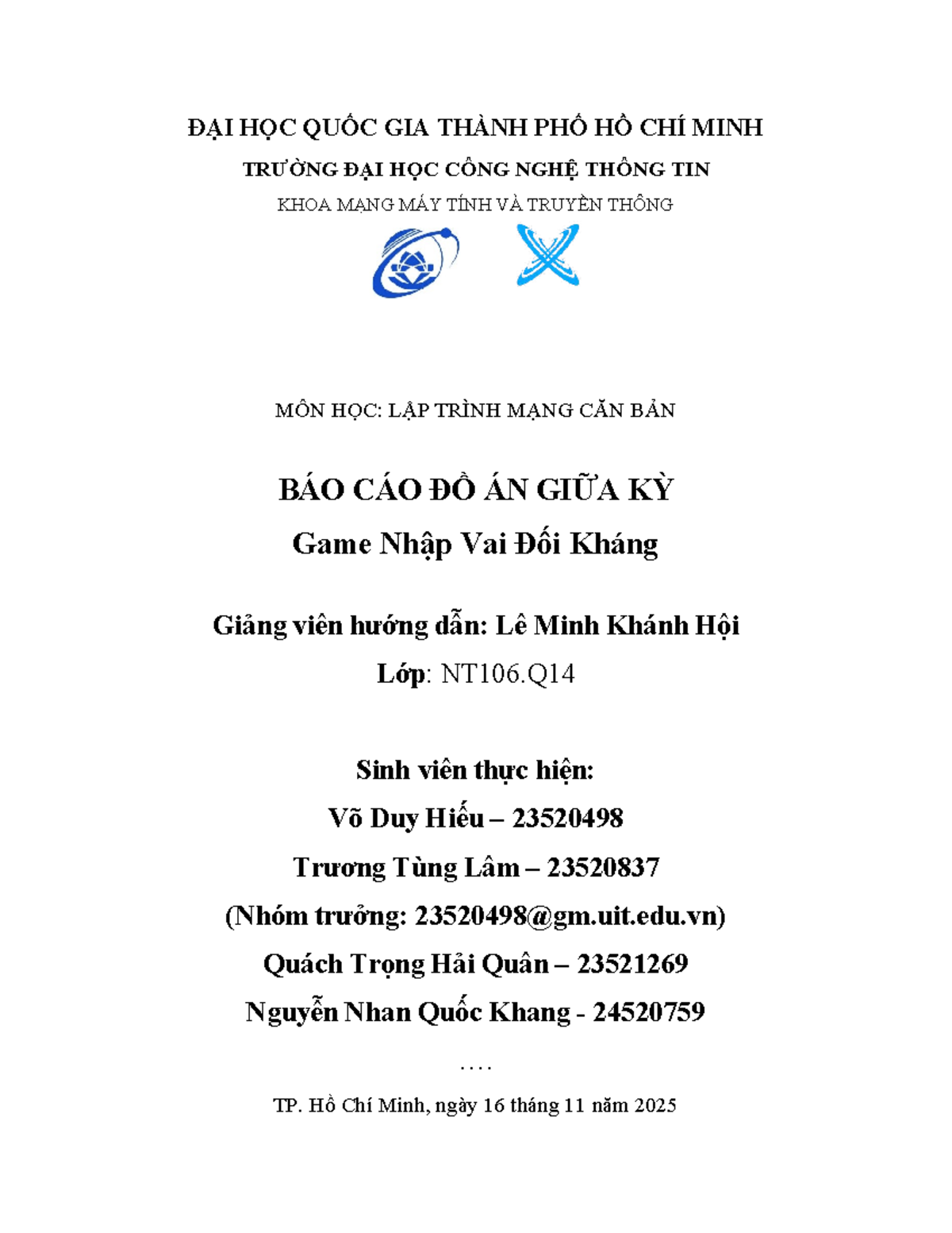 Báo Cáo Đồ Án Giữa Kỳ Môn Lập Trình Mạng Căn Bản - NT106.Q14 - Studocu