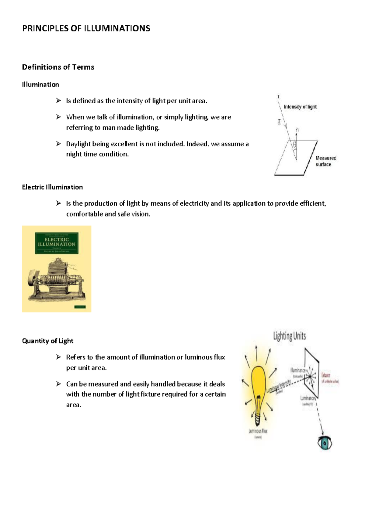 Principles of Illuminations: Defining Light & Brightness Factors - Studocu