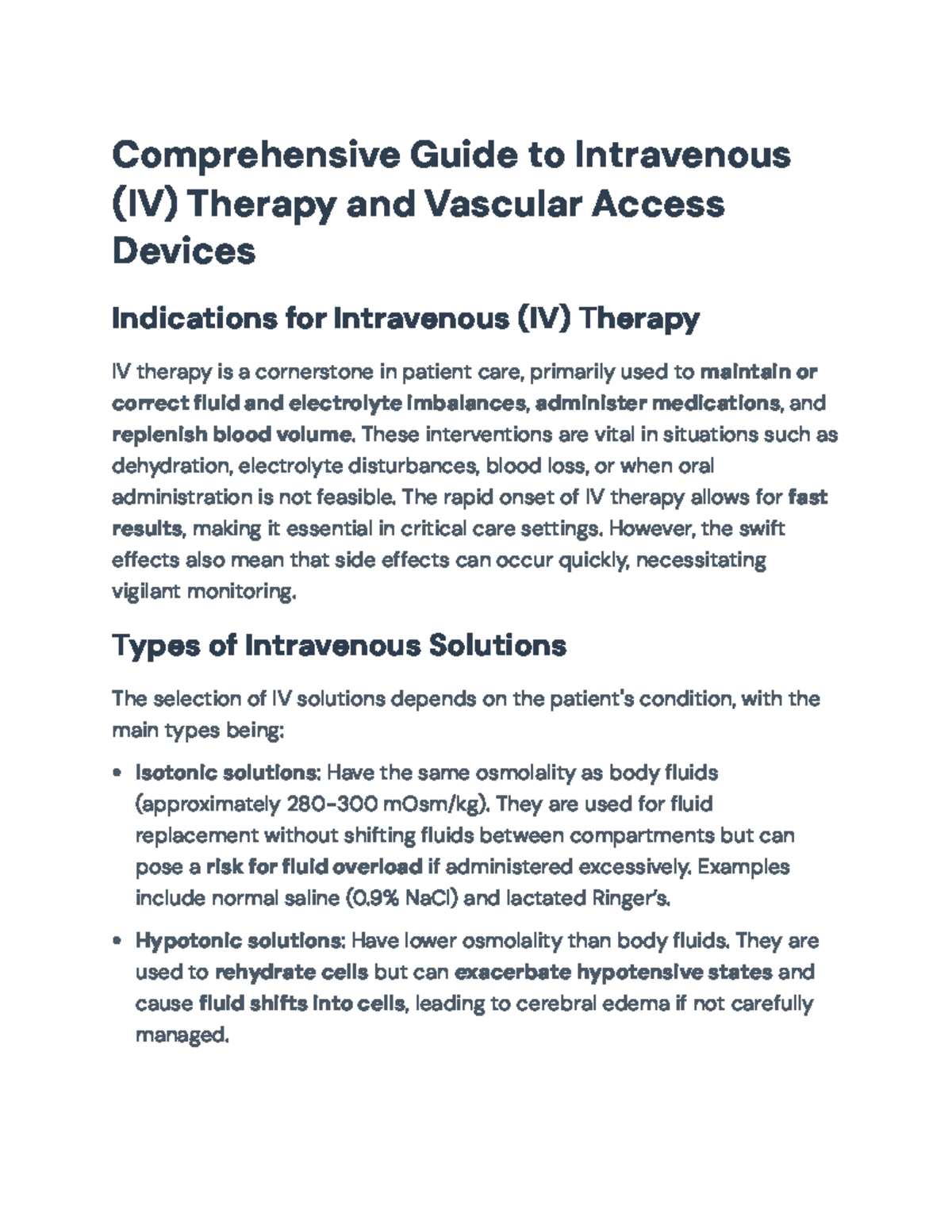 Comprehensive IV Therapy & Vascular Access Devices Guide - Studocu