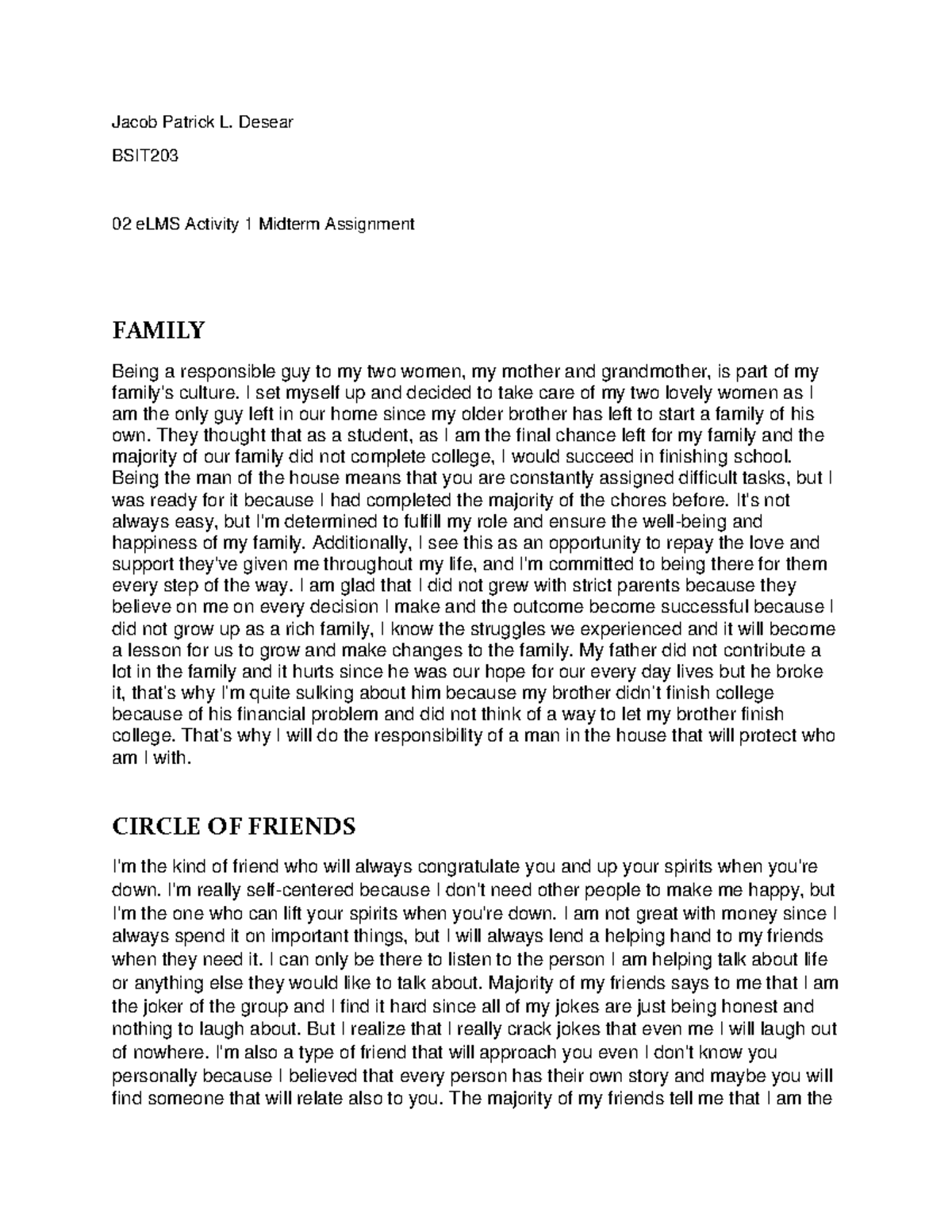 02 eLMS Activity 1 Midterm Assignment: Family and Friendship Insights ...