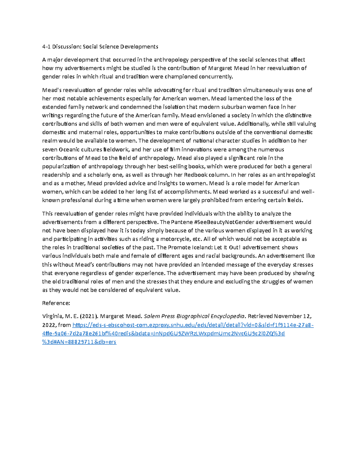 SCS 100: 4-1 Discussion on Mead's Impact in Social Science Development ...