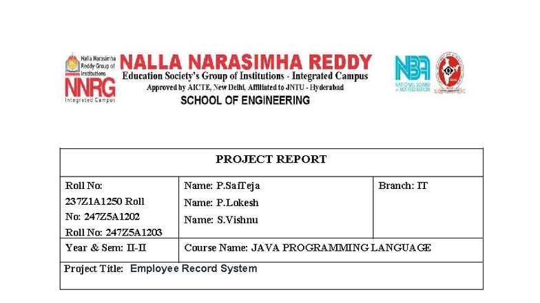 JAVA PROGRAMMING LANGUAGE Project Report: Employee Record System - Studocu