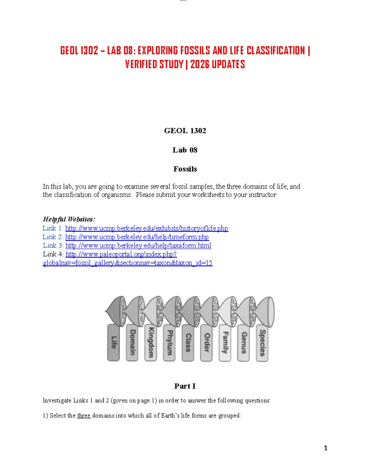 GEOL 1302 Lab 08: Fossils and Life Classification Study Guide - Studocu