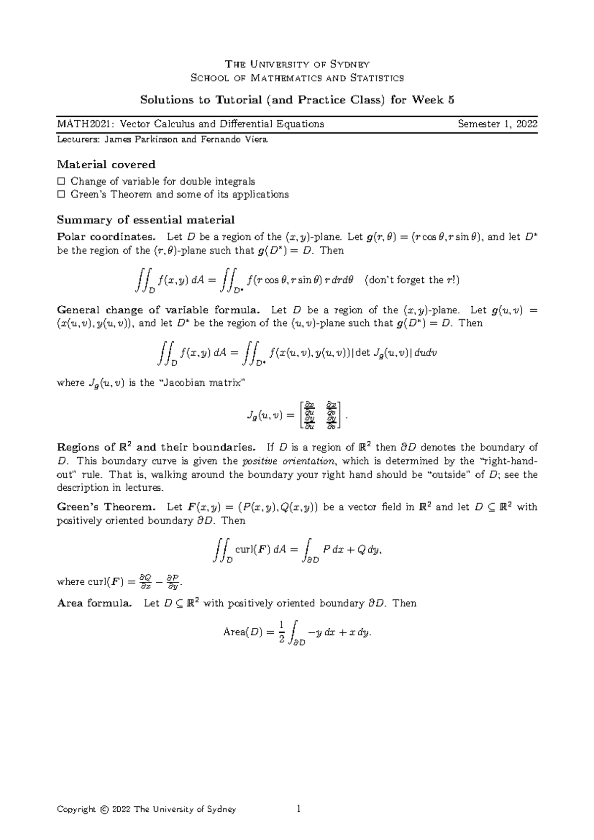 Tut04-2 - tut - The University of Sydney School of Mathematics and Statistics Solutions to ...