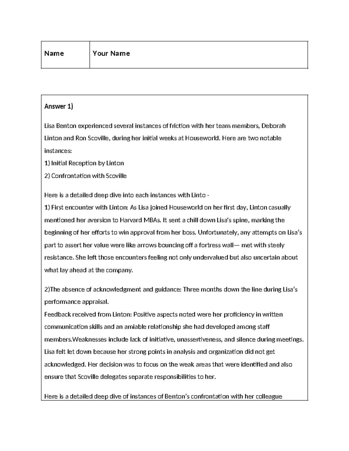 IMT Lisa Benton Project Case Study Analysis and Recommendations - Studocu
