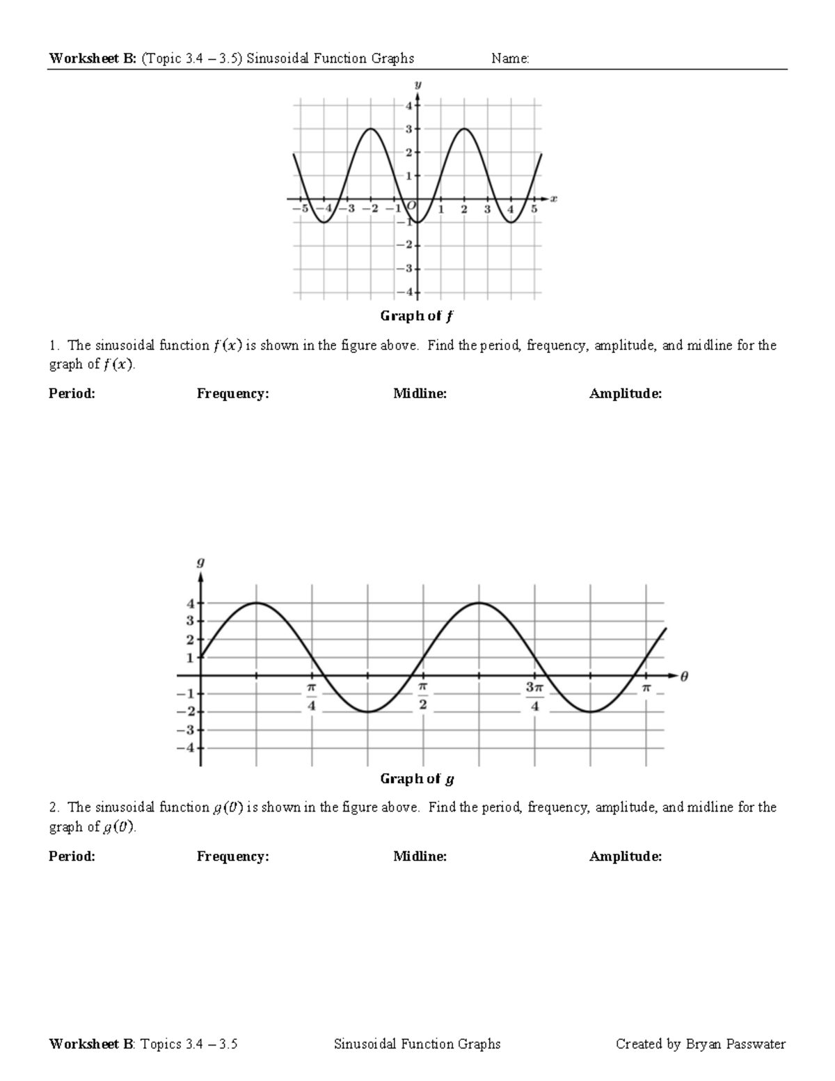 Worksheet B: Topics 3.4-3.5 Sinusoidal Function Graphs Analysis - Studocu