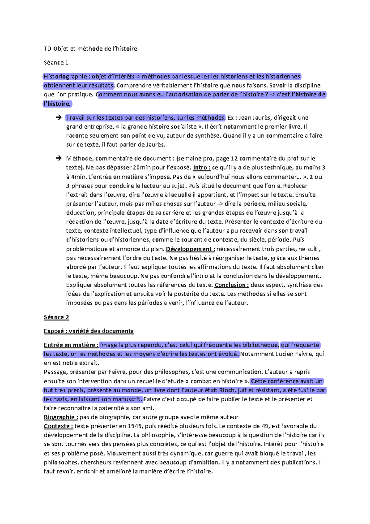 TD Résumé : Objet et Méthodes de l'Historien en Historiographie - Studocu