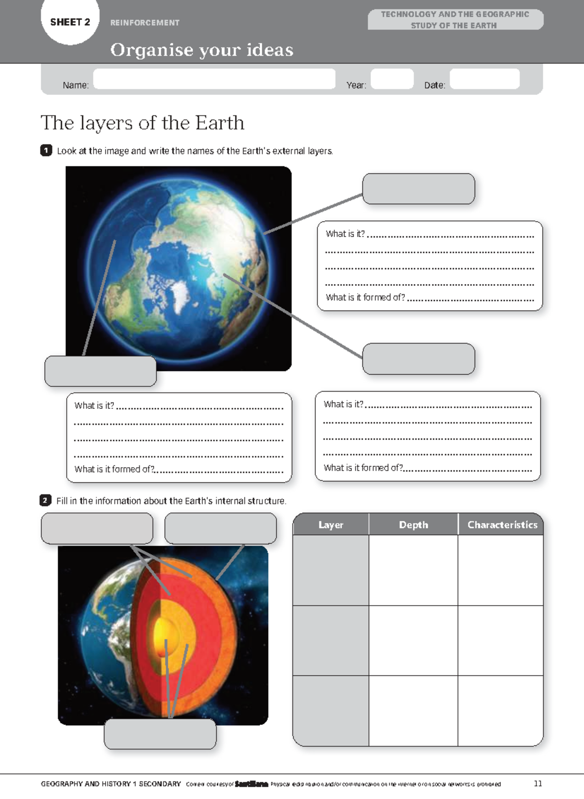 The layers of the Earth - GEOGRAPHY AND HISTORY 1 SECONDARY Content ...