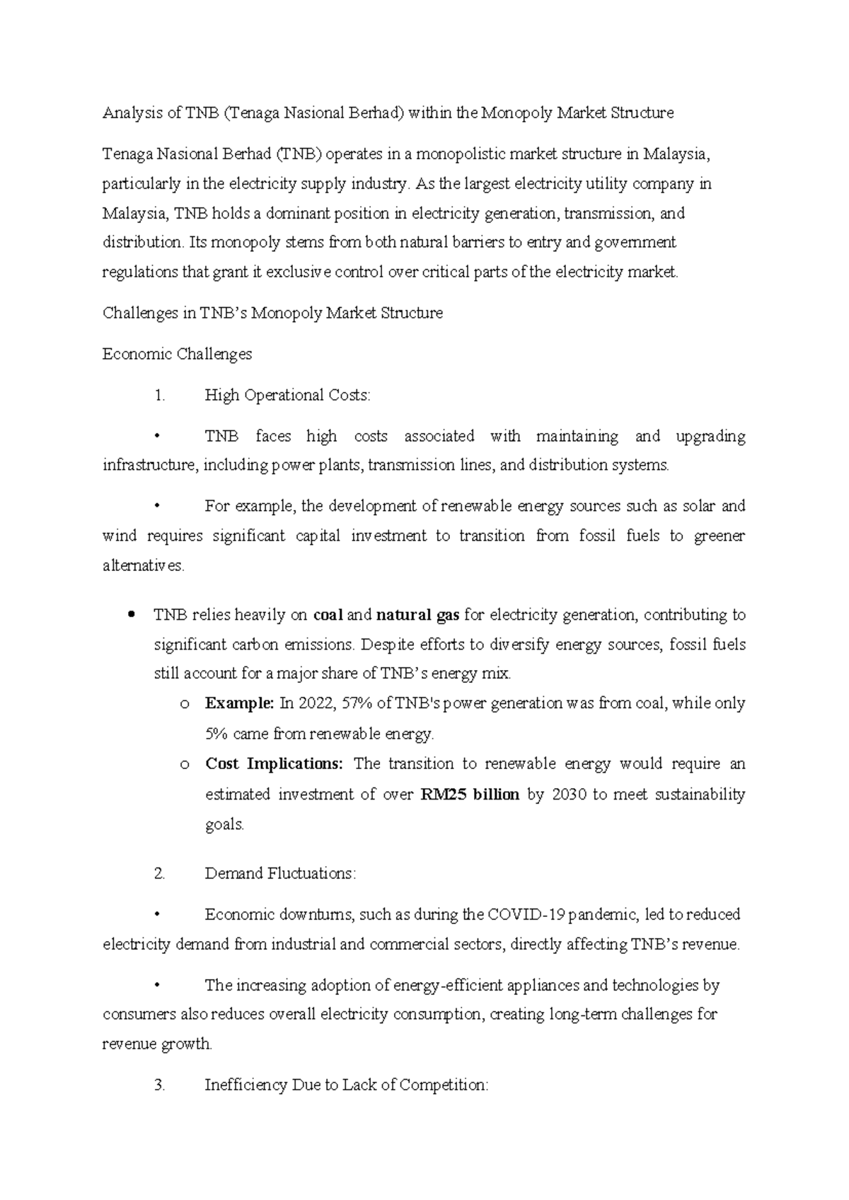 Analysis of TNB (Tenaga Nasional Berhad) in Monopoly Market Structure ...