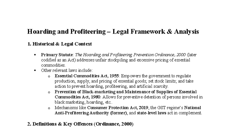 Legal Framework Analysis of Hoarding & Profiteering: Key Statutes ...