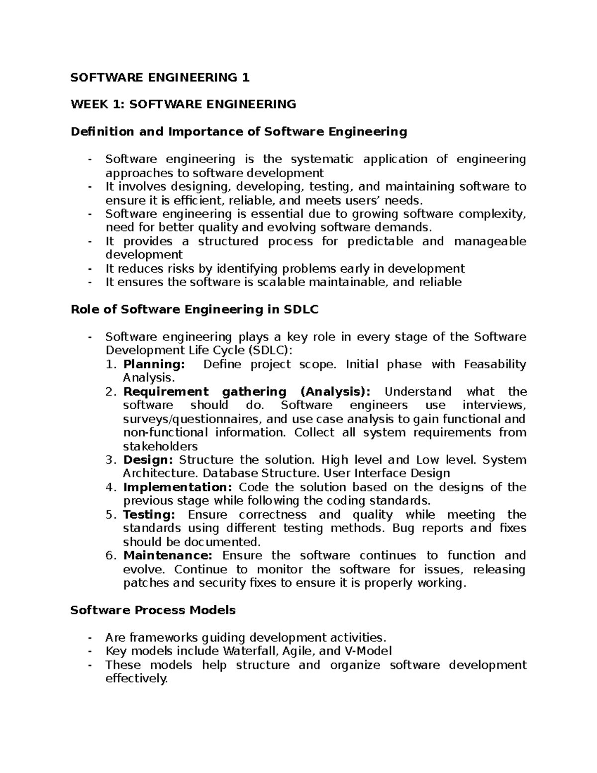 Software Engineering 1 Lecture Software Engineering 1 Week 1