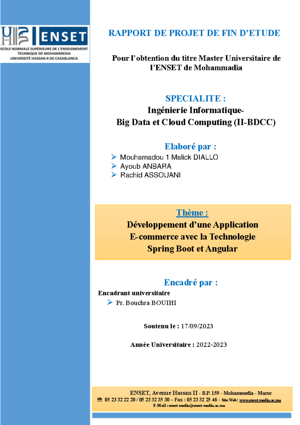 PFE 2023: Développement d'une Application Spring Boot et Angular - Studocu