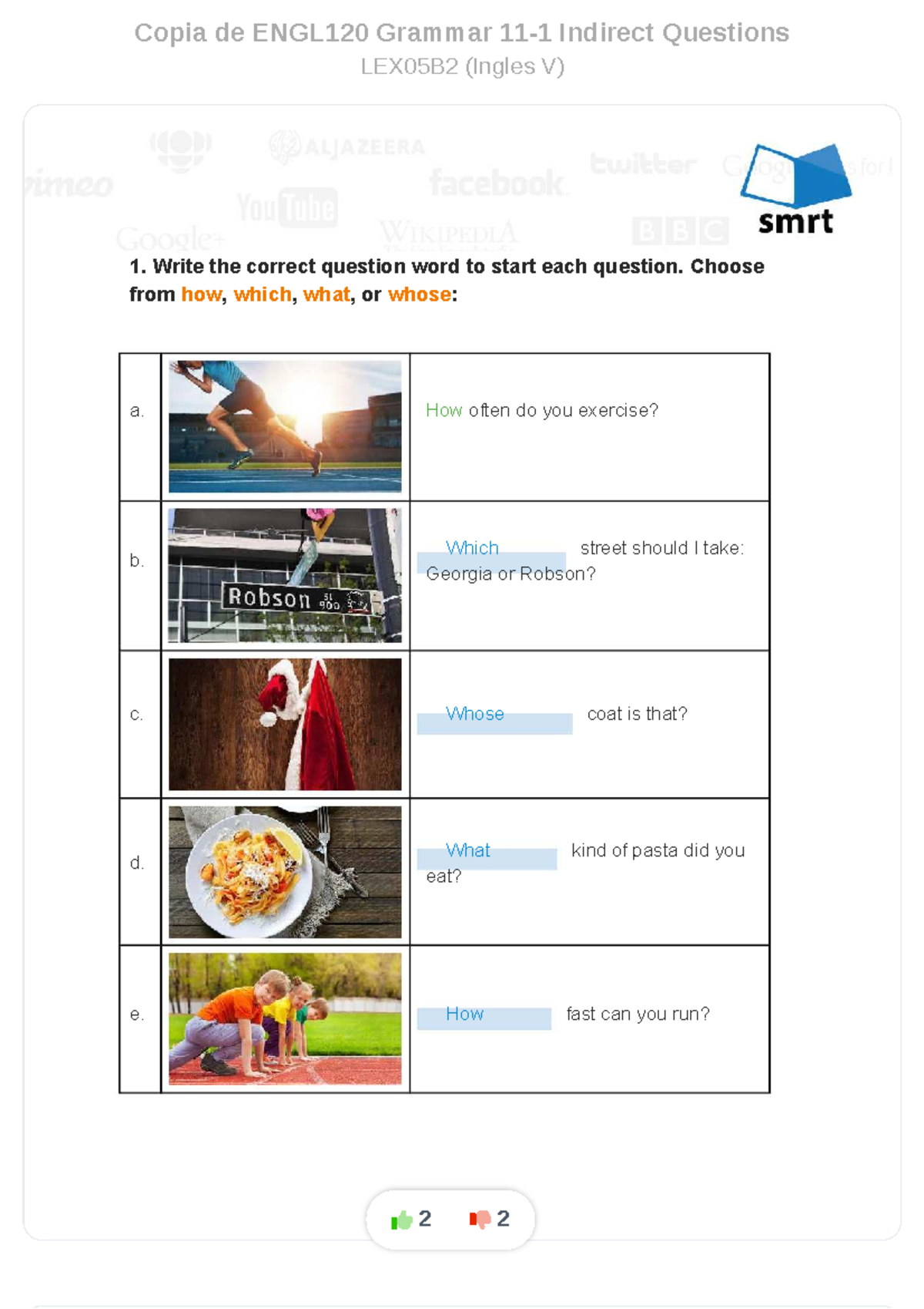 ENGL120 Grammar 11-1: Indirect Questions Practice Worksheet - Studocu