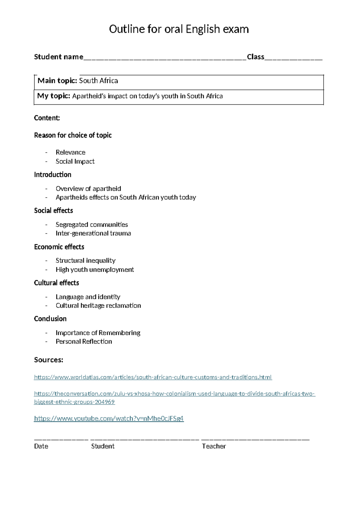 Kamilles engelsk outline - Outline for oral English exam Student - Studocu