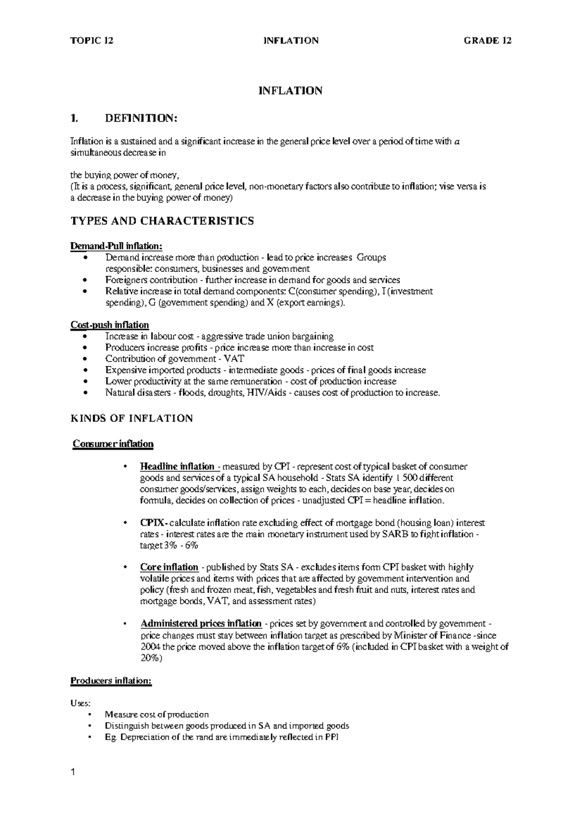 Topic 12: Understanding Inflation - Causes, Effects and Measures - Studocu