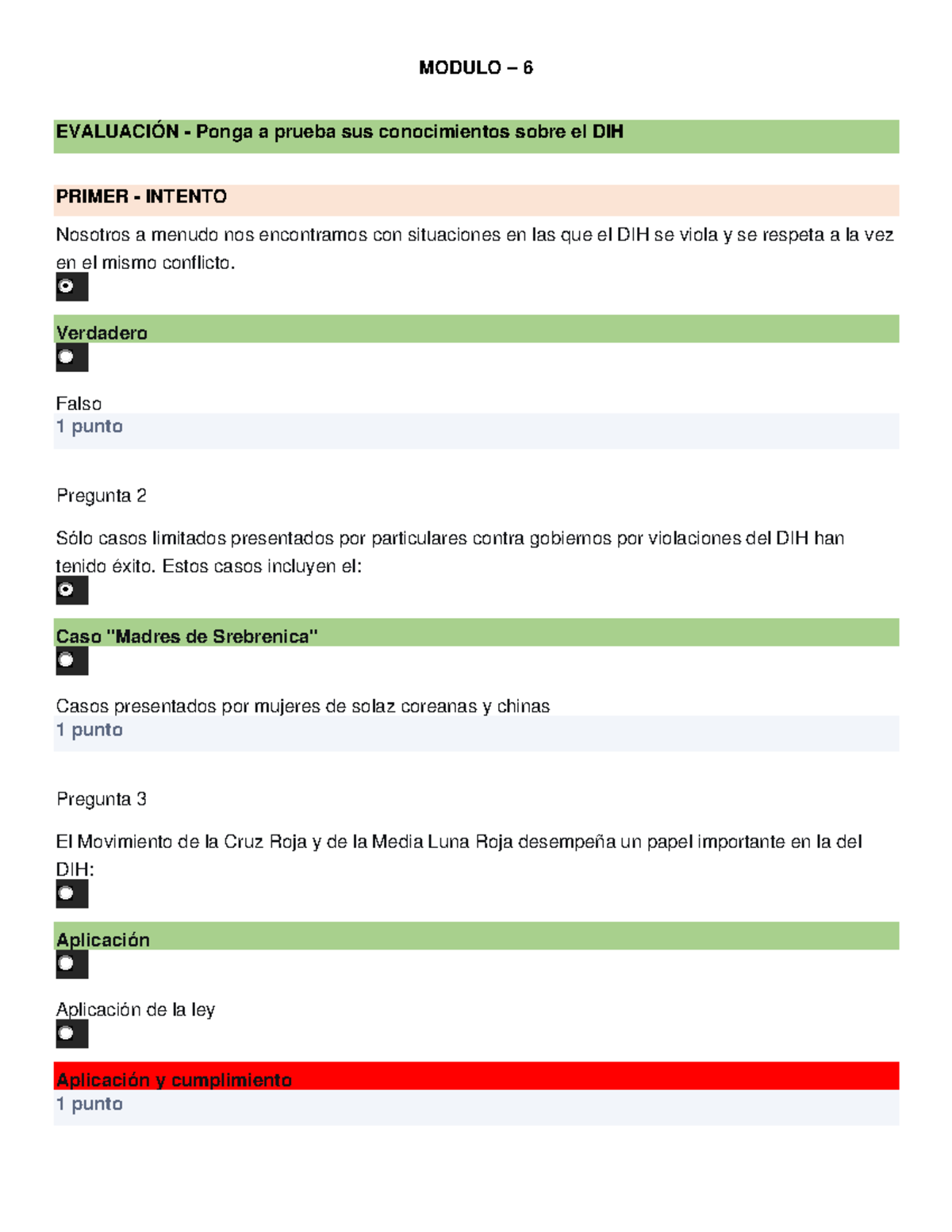 Evaluación Módulo 6: Conocimientos sobre el DIH - U2 - Studocu