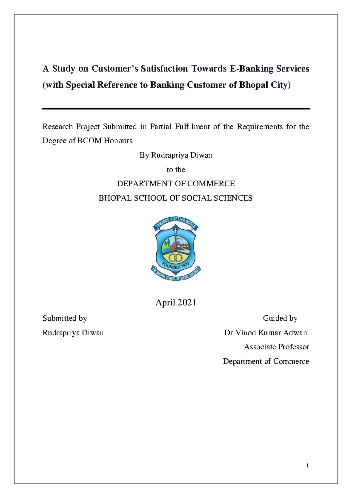 BCOM Honours Research Project: Customer Satisfaction in E-Banking ...