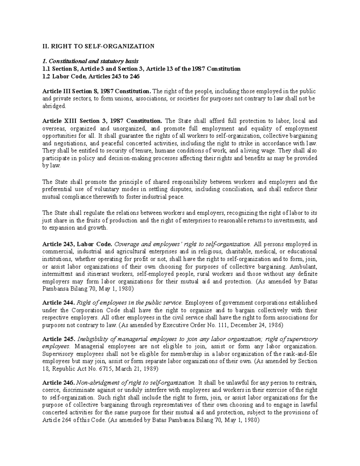 Labor Relations and the Right to Self-Organization: Key Legal ...