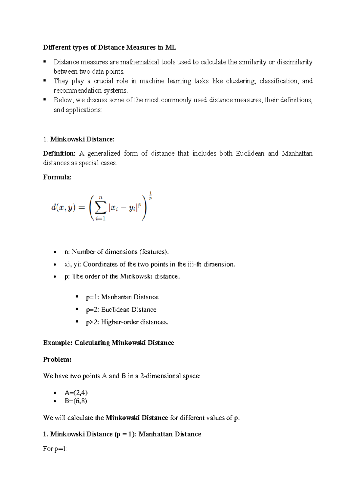 Different Types of Distance Measures in ML: A Comprehensive Guide - Studocu