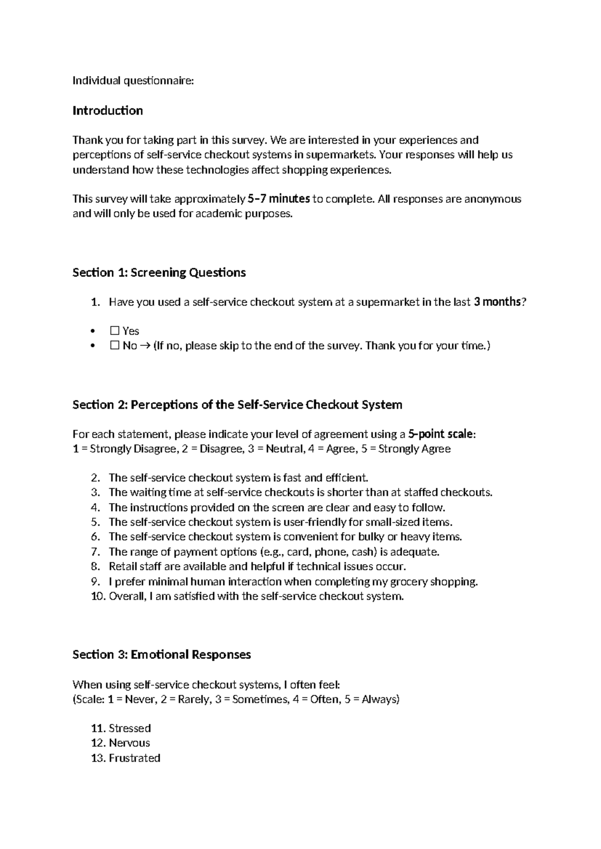 Improving Checkout Systems: A Questionnaire Analysis - Studocu