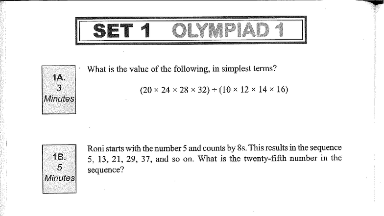 Set 1 - Math Olympiad for Middle School Problems - Studocu