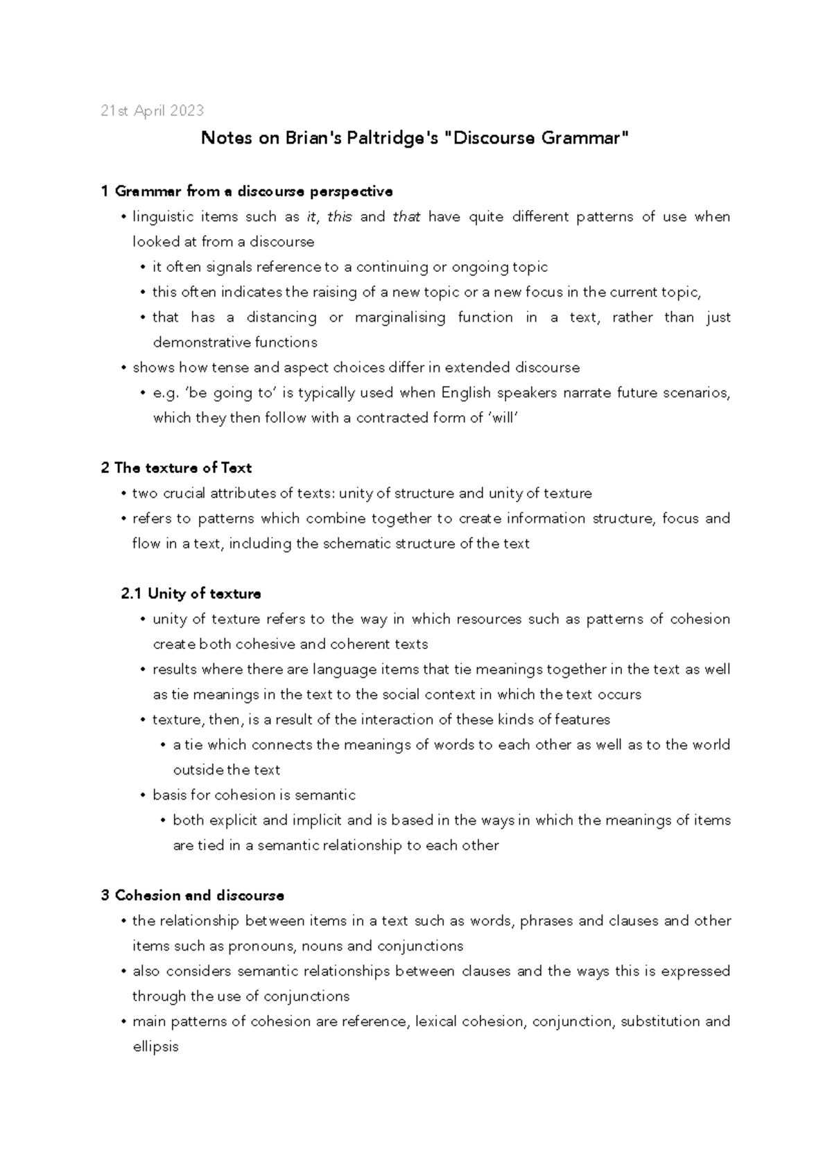 Brian Paltridge - Discourse Grammar - 21st April 2023 Notes on Brian's ...