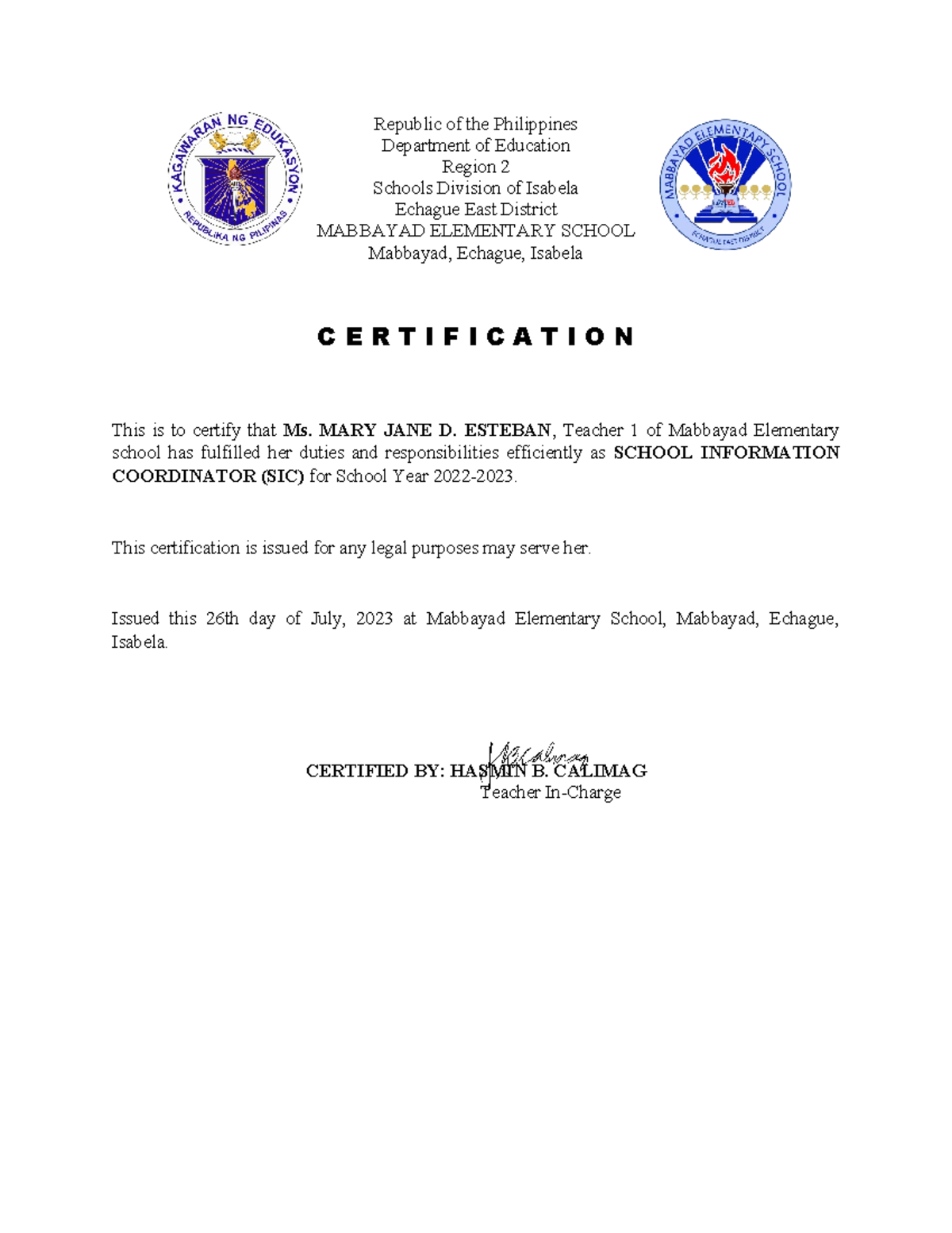 Certification of Coordinatorship for SY 2022-2023 - Studocu