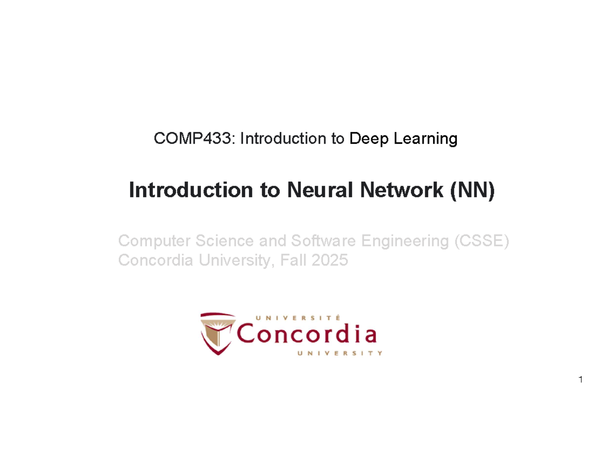 COMP433: Lecture 3 - Introduction to Neural Networks and Deep Learning ...