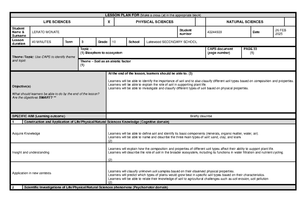 Grade 10 Life Sciences Lesson Plan: Soil as an Abiotic Factor (LIFE 411 ...