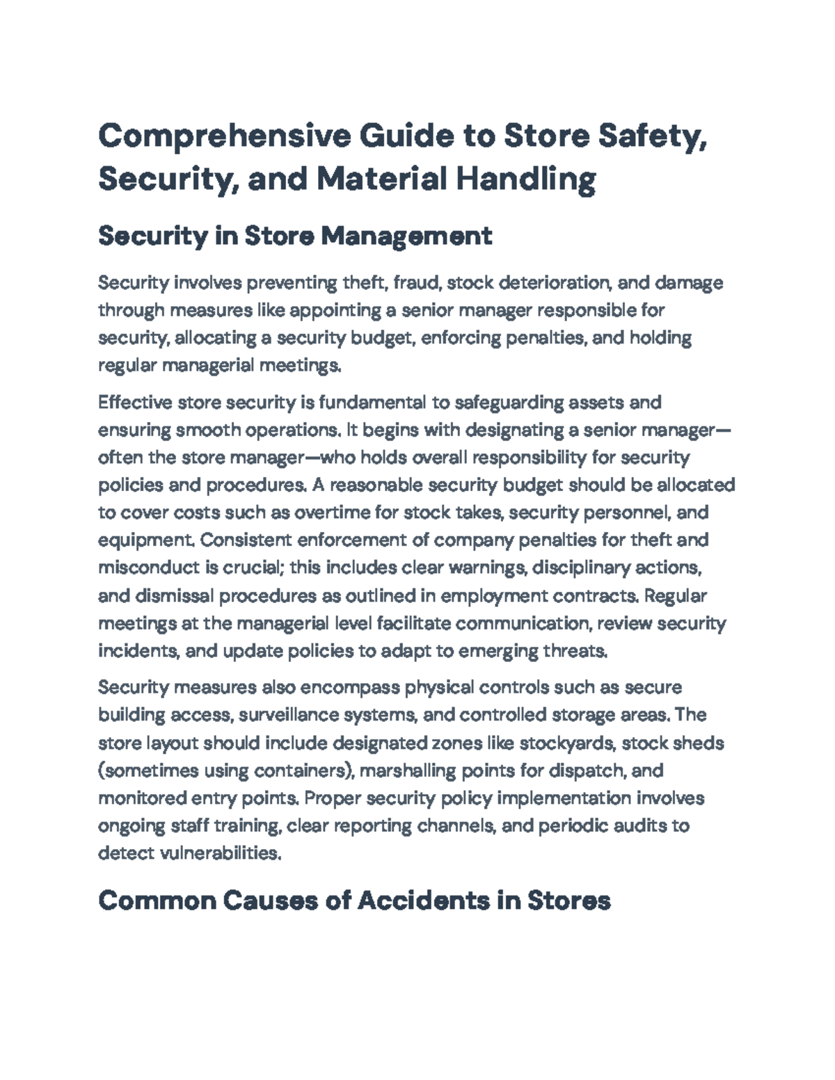 Comprehensive Store Safety & Material Handling Guide (Course Code: XXXX ...