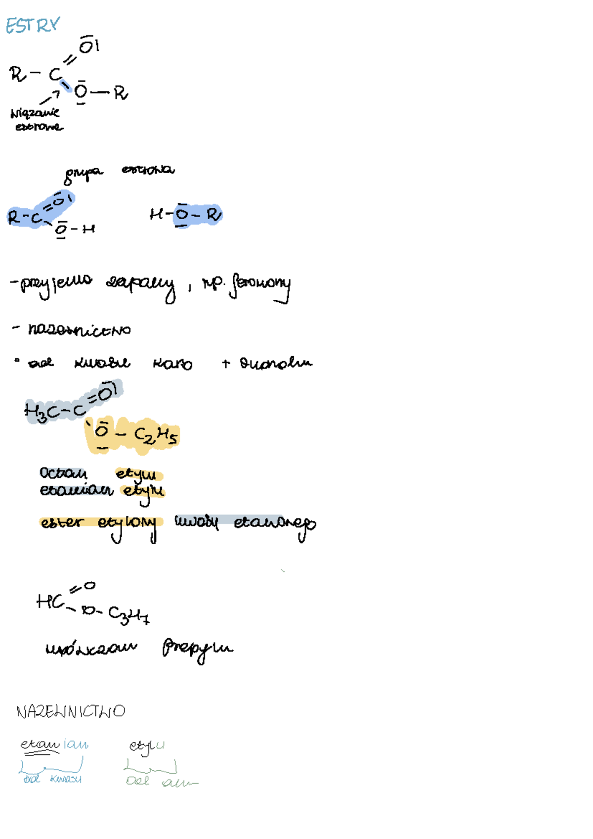 Chemistry Notes: Ester Reactions and Properties (ESTR 0) - Studocu