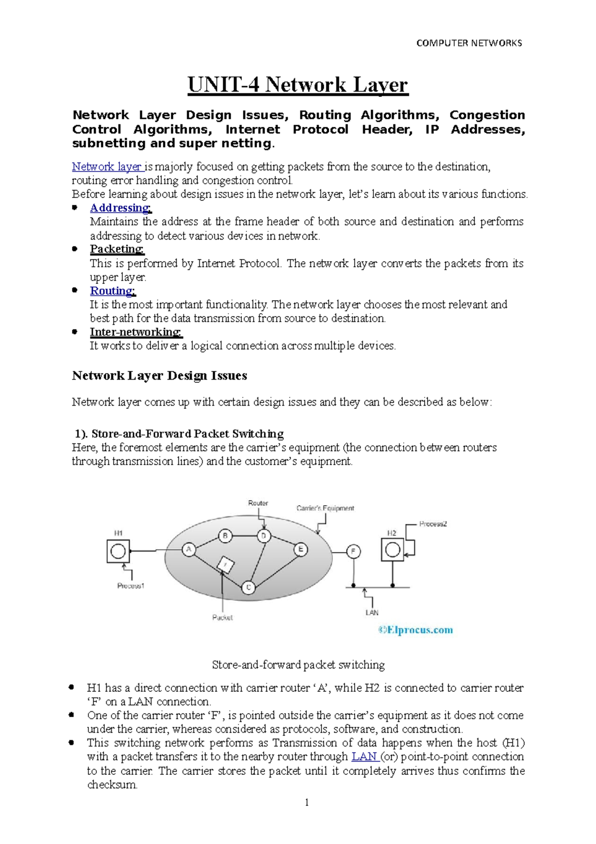 R21 Cn Unit 4 Updated Syllabus Notes Unit 4 Network Layer Network Layer Design Issues