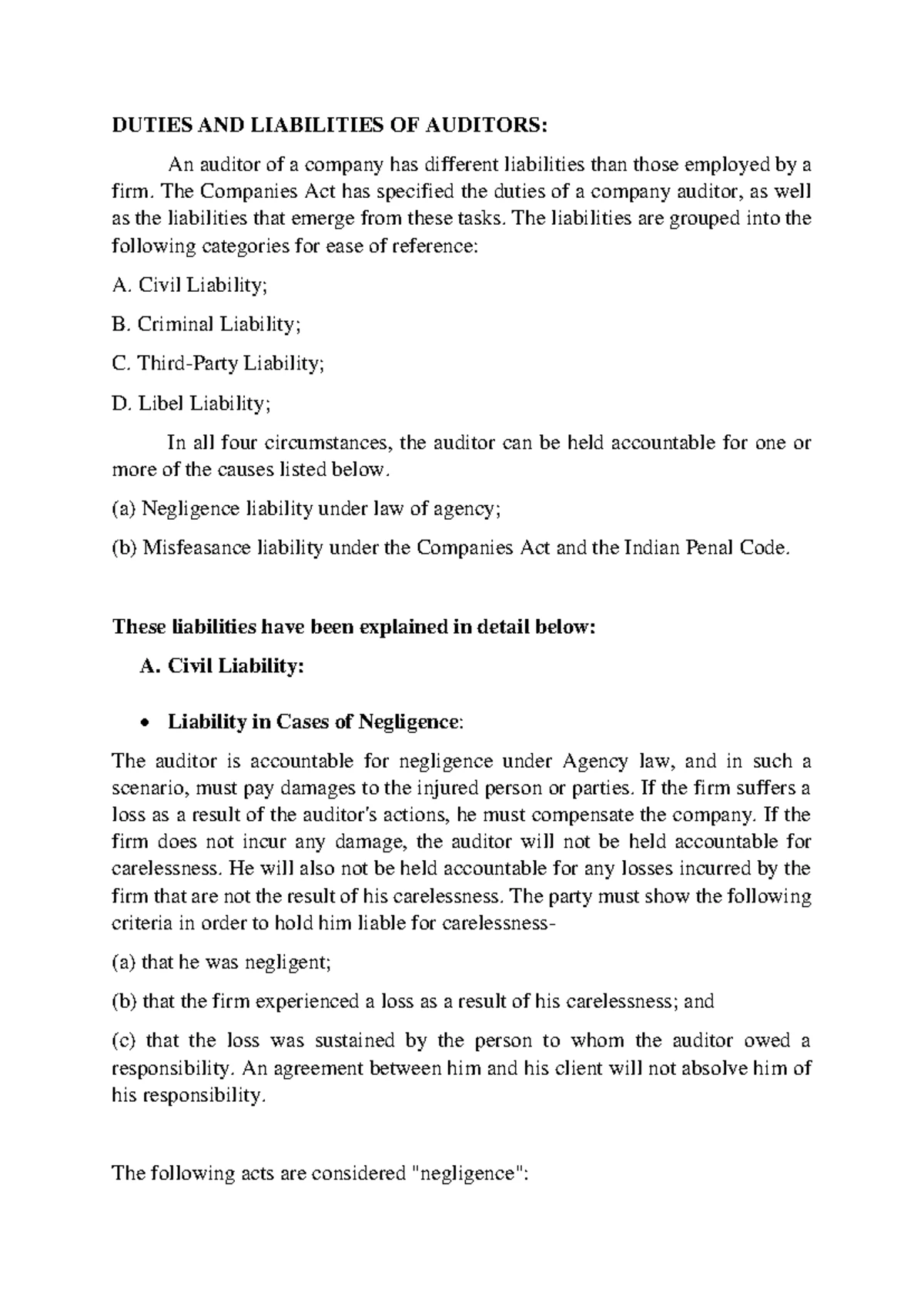 Audit Programme, audit working papers and audit note book. - Contents ...