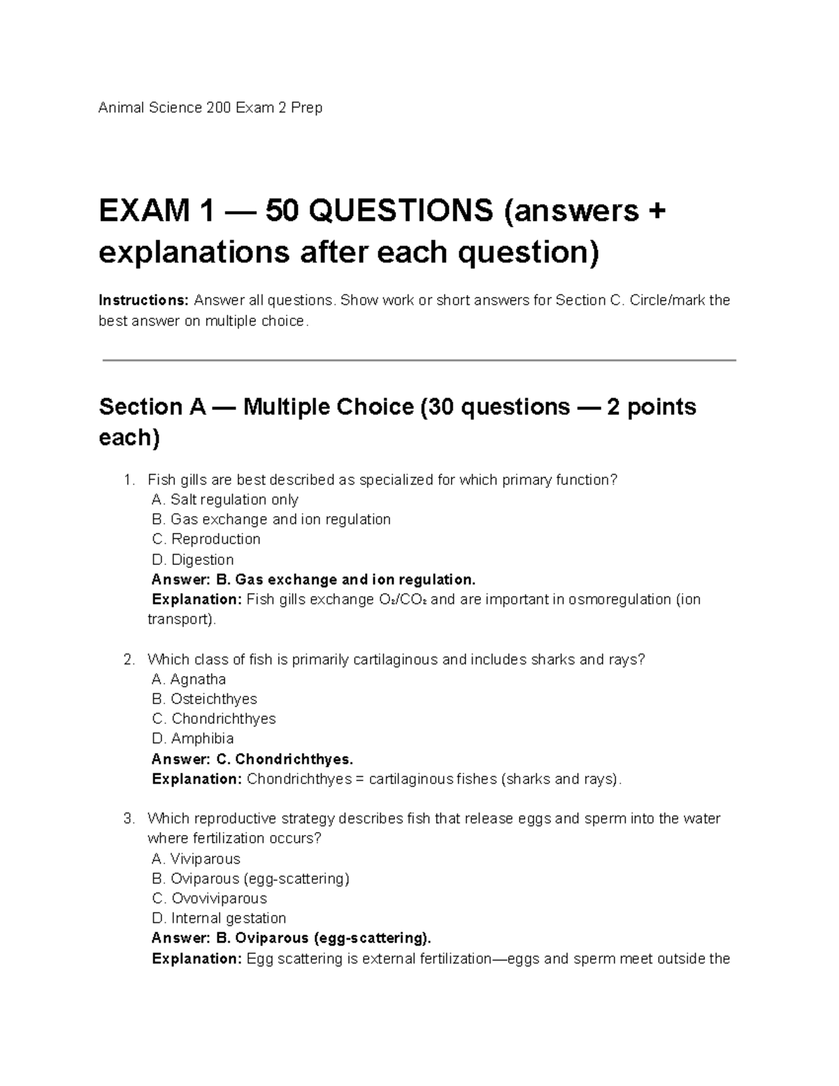 Animal Science 200 Exam 2 Study Guide: 50 Questions with Explanations ...