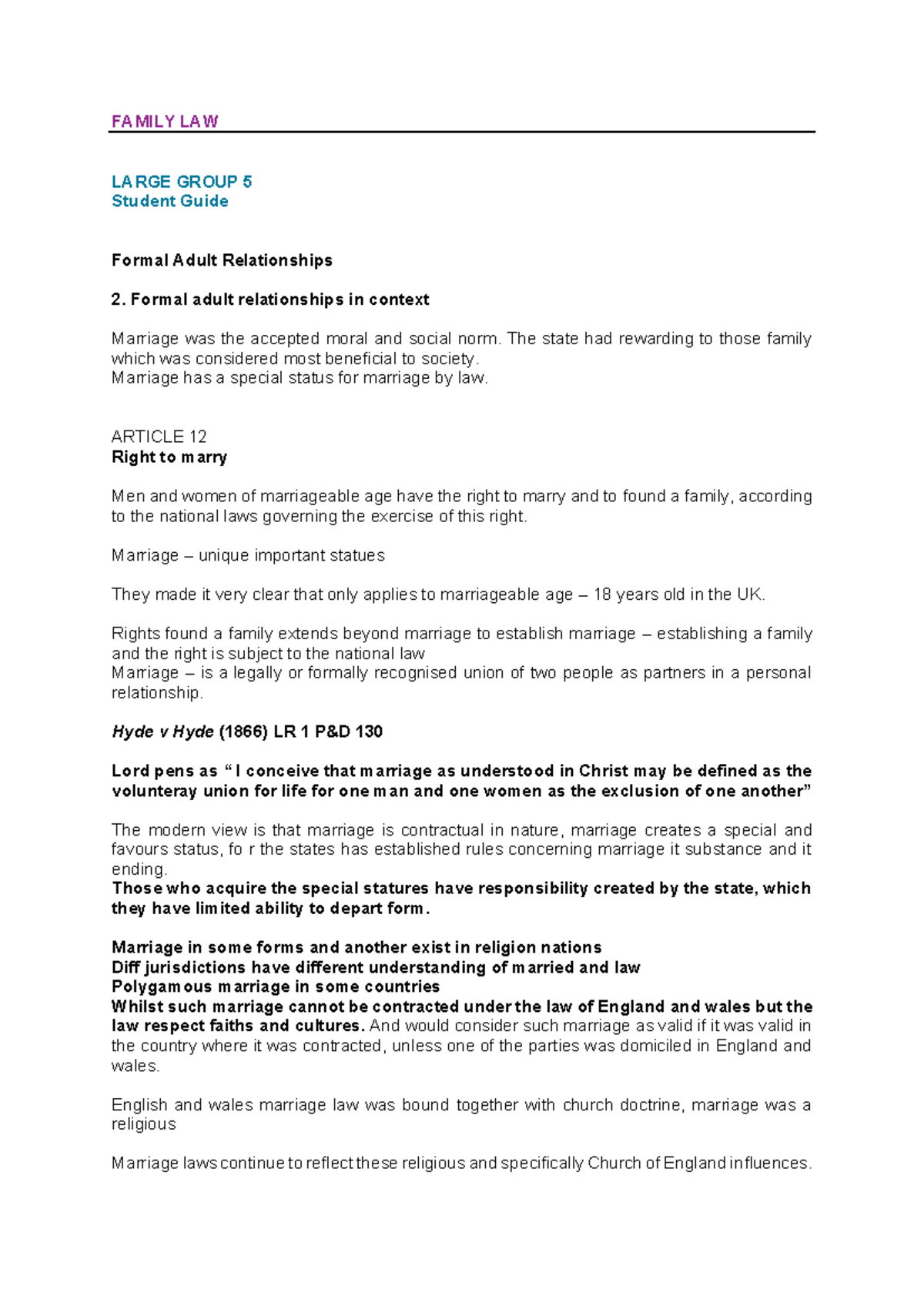 Family Law - Unit 5 - Detailed Lecture Notes on Formal Adult ...